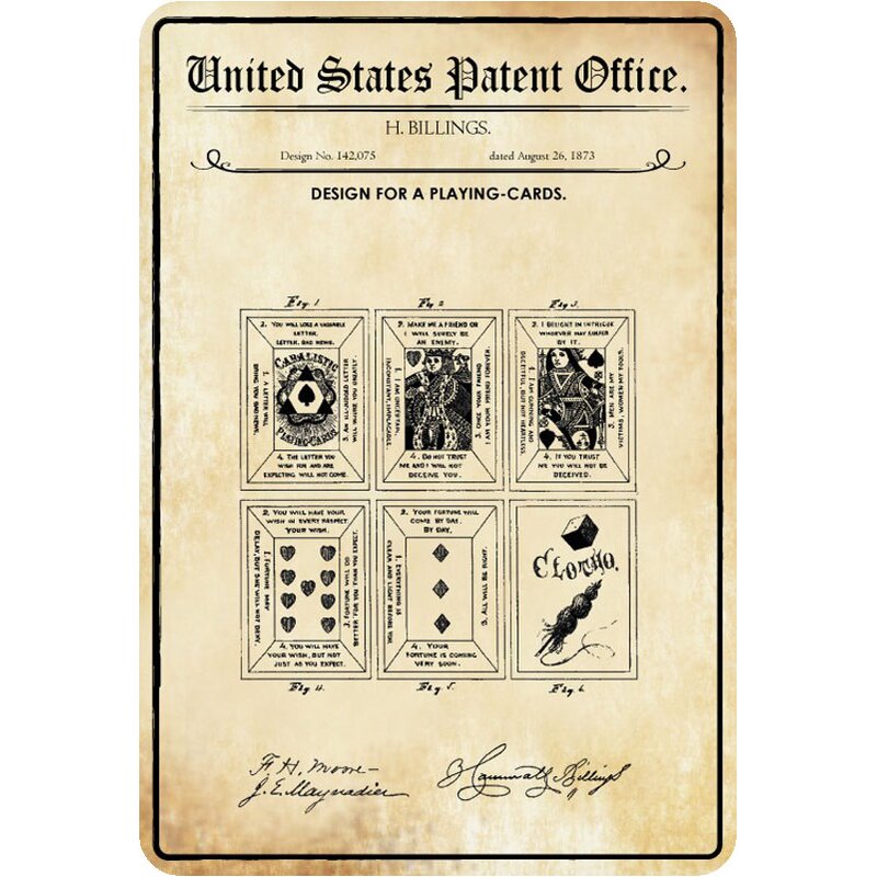 Schild Motiv "Spiel Karten, Design playing-cards, Billings" 20 x 30 c