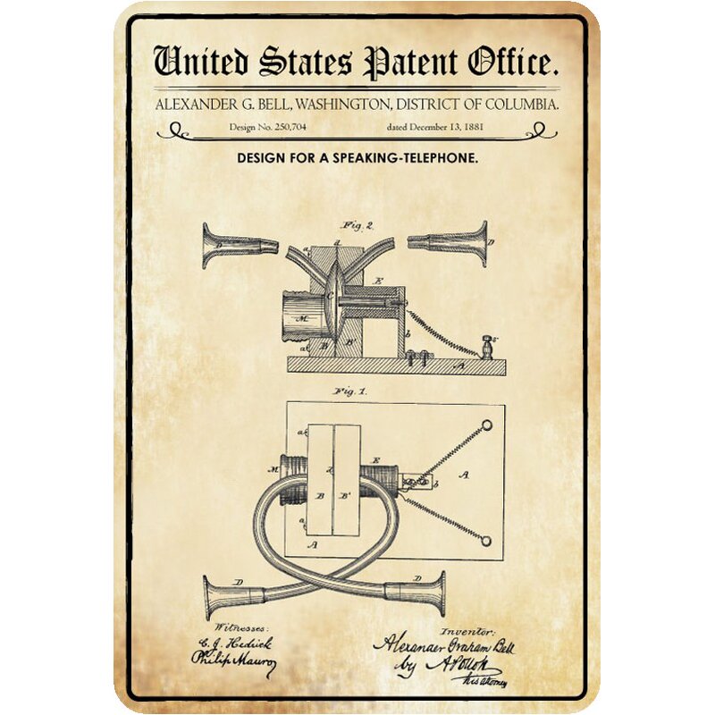 Schild Motiv "Telefon, Design speaking-telephone Bell 1881" 20 x 30 c