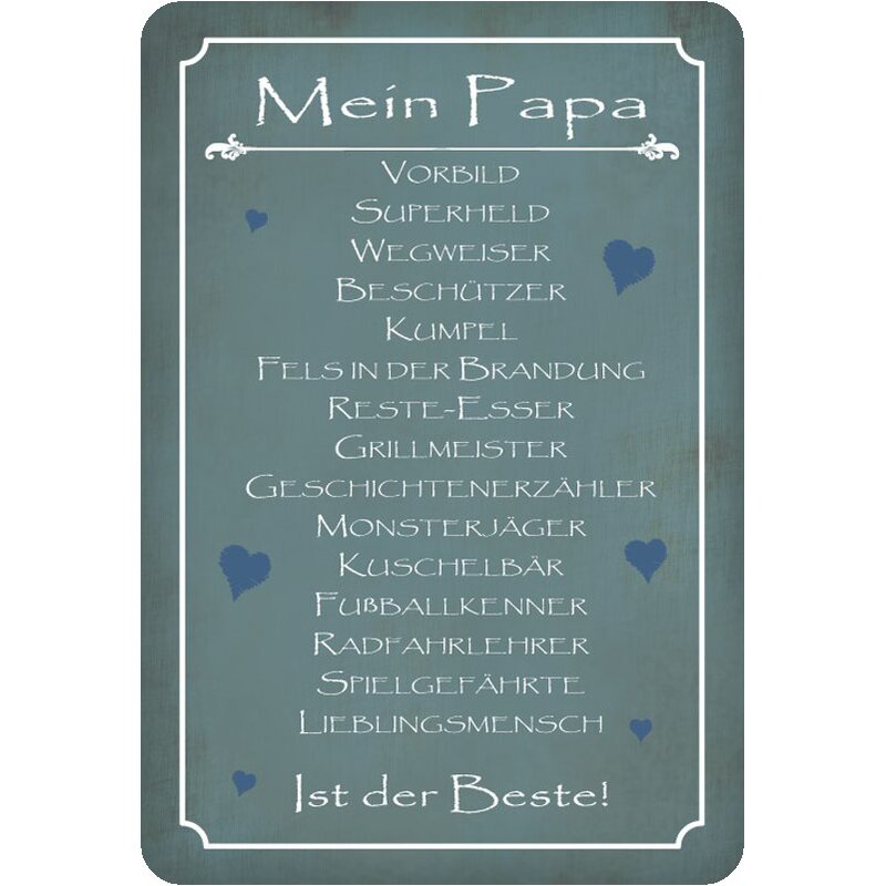 Schild Spruch "Mein Papa, Vorbild Superheld Lieblingsmensch" 20 x 30