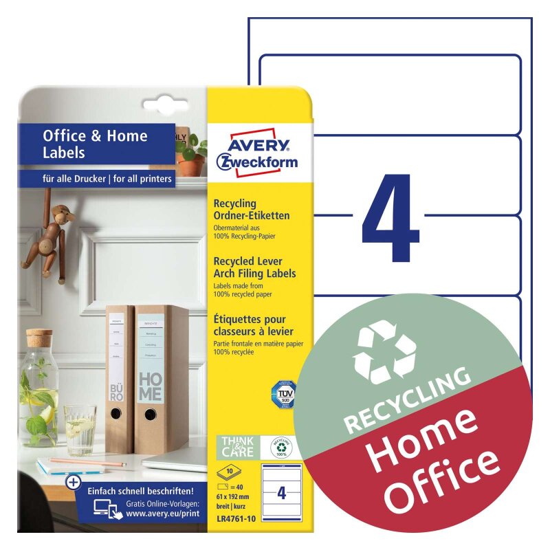 Avery Zweckform® LR4761-10 Recycling Ordnerrücken-Etiketten, breit/ku
