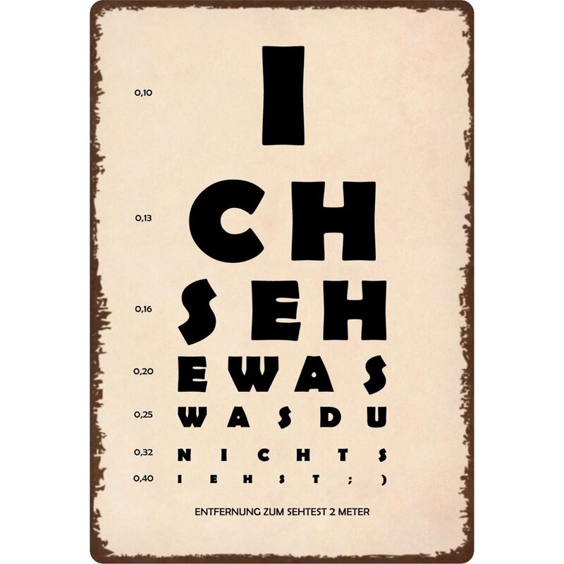 Schild Spruch "Sehtest" 20 x 30 cm Blechschild, 9,49