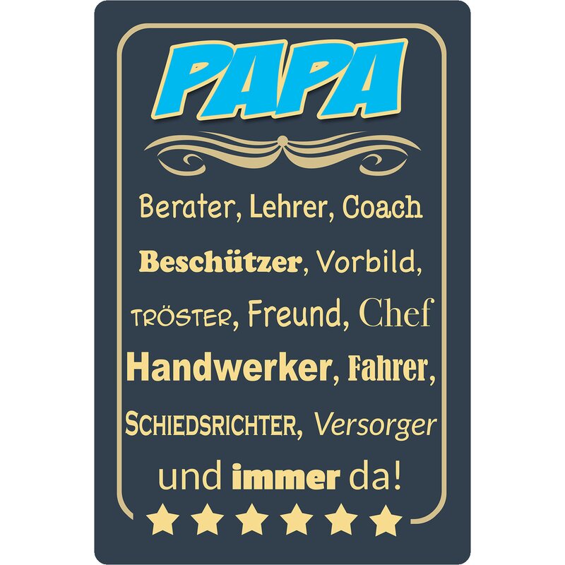 Schild Spruch "Papa immer da" 20 x 30 cm Blechschild, 9,49
