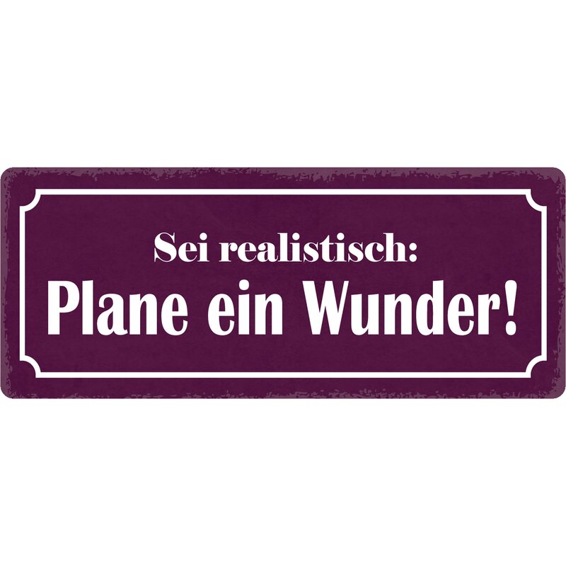 Schild Spruch "Sei realistisch: Plane ein Wunder" 27 x 10 cm Blechsch