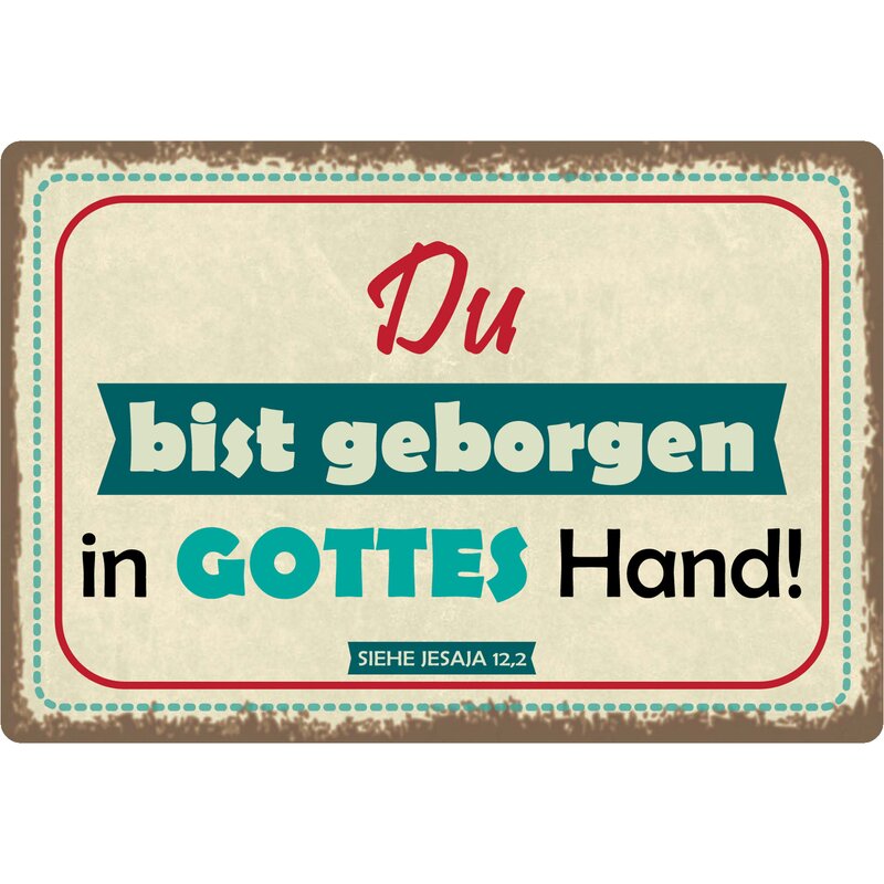Schild Spruch "Du bist geborgen in Gottes Hand" 30 x 20 cm Blechschil ...