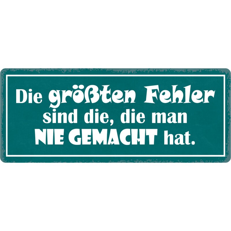 Schild Spruch "Größte Fehler, die man nie gemacht hat" 27 x 10 cm Ble