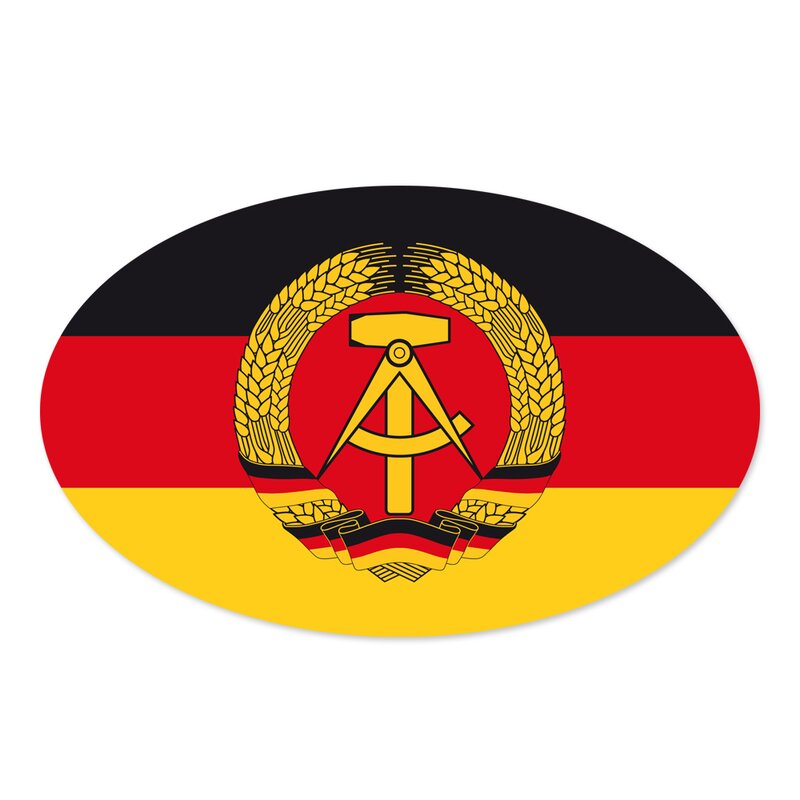 Autoaufkleber DDR schwarz rot gold mit DDR Emblem Hammer Zirkel und Ä