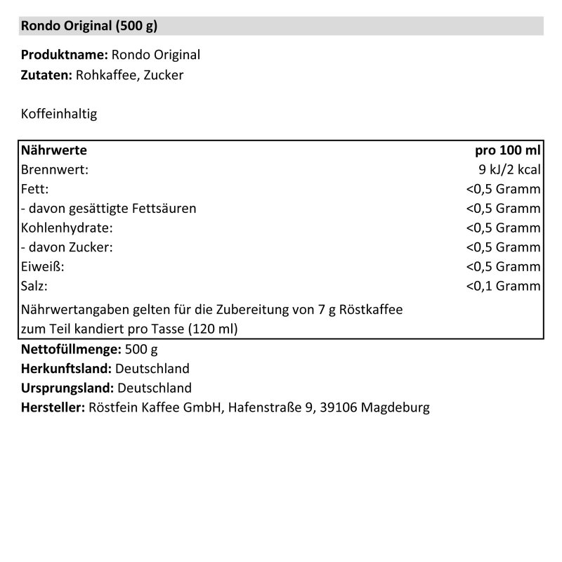 Kaffee | Rondo Original | 500 g | gemahlen, 8,99
