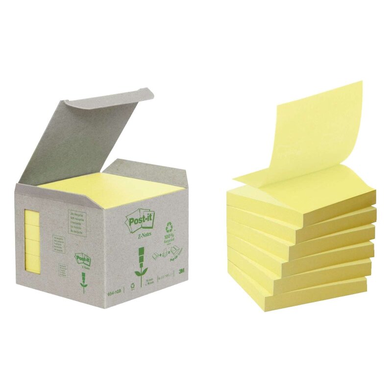 Post-it® Recycling Z-Notes - 76 x 76 mm, pastellgelb, 14,49