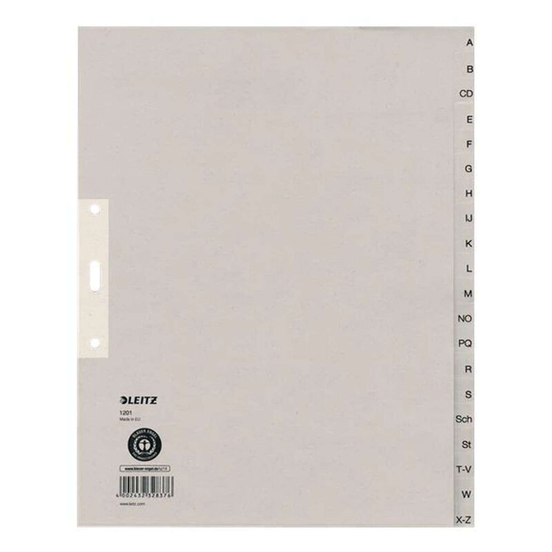 Leitz 1201 Register - A - Z, Papier, A4 Überbreite, 20 Blatt, grau, 4,99