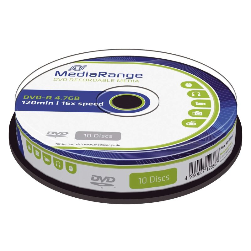 MediaRange DVD-R - 4.7GB/120Min, 16-fach/Spindel, Packung mit 10 Stüc