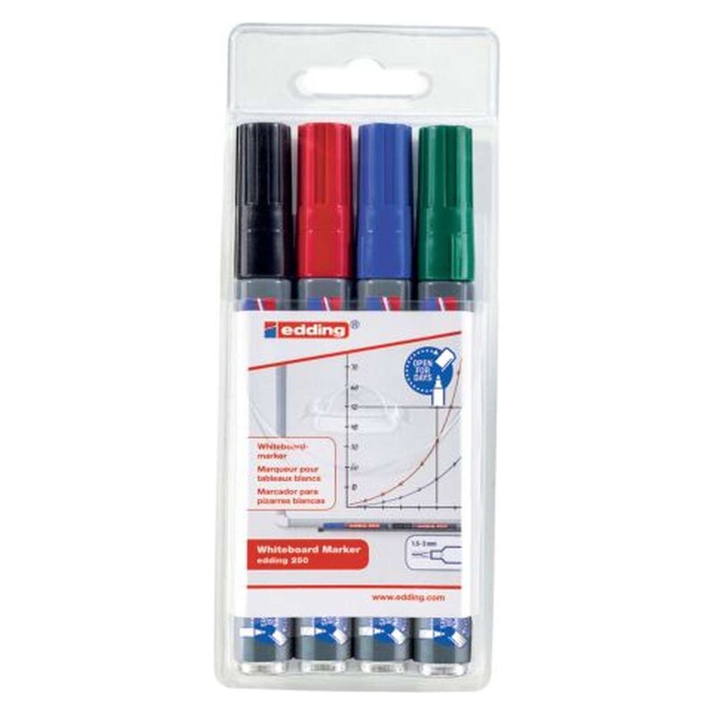 Edding 250 Boardmarker - nachfüllbar, 1,5 - 3 mm, sortiert, 4er Pack,
